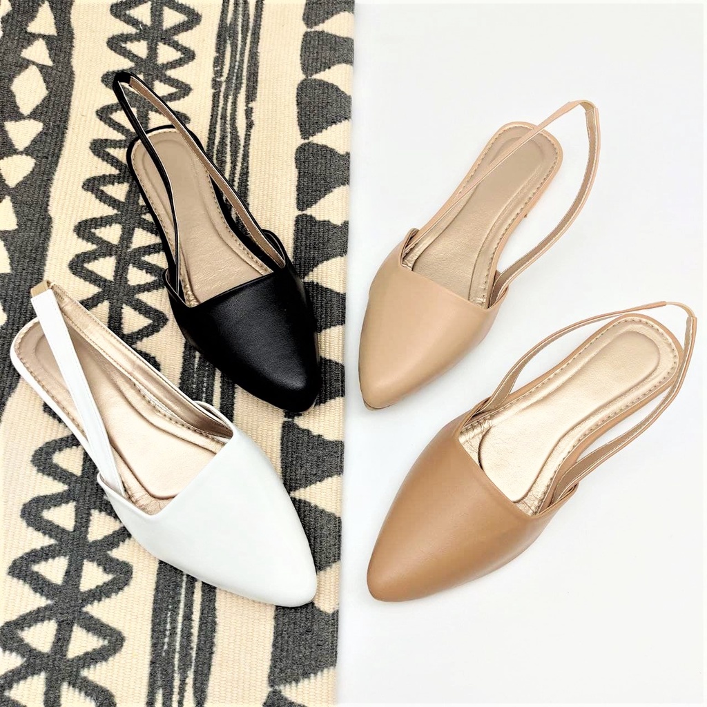 R&A625 Flat Pointed Toe Vegan Leather with Long Garterized Back Sling ...