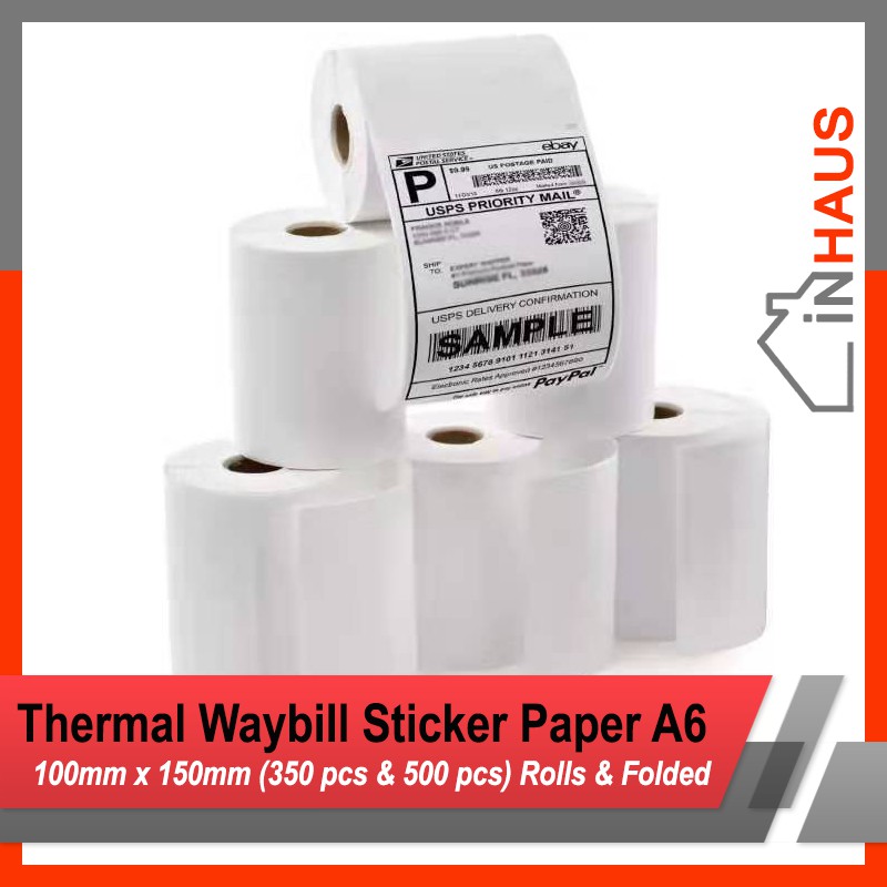 INHAUS A6/ A7 THERMAL WAYBILL STICKER Rolls 300, 350 & 500 sheets/Folds ...