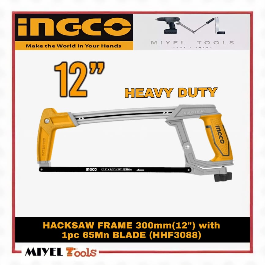 INGCO Hacksaw Frame 300mm(12") with 1pc 65Mn Blade (HHF3088) | Shopee ...