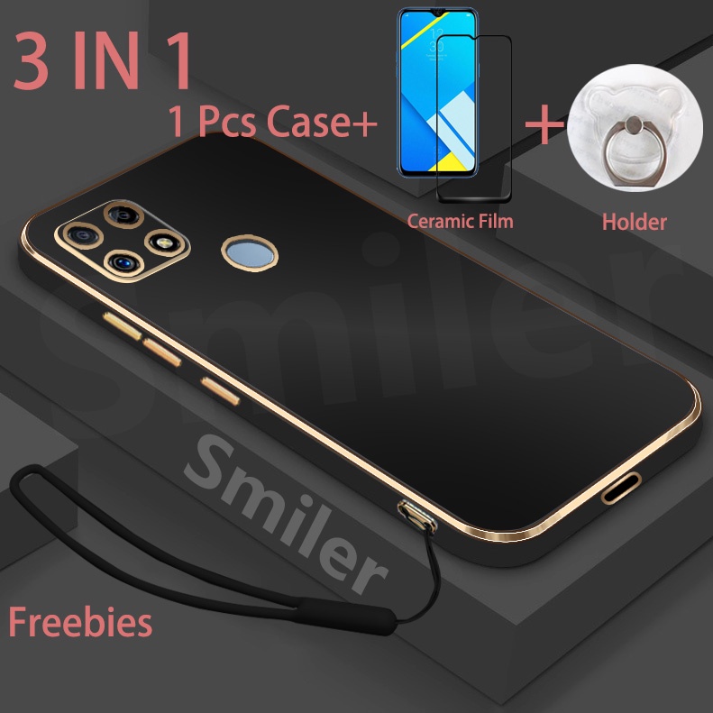 3 IN 1 Realme C25 C25s Electroplated Straight Edge Case with Screen ...