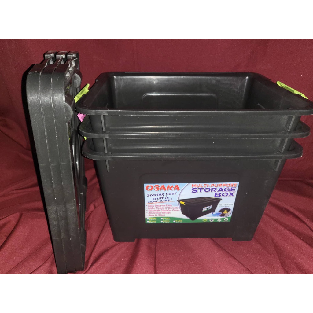 3pcs. heavy duty storage box w/ cover lock and wheels 16x12x10 inches ...