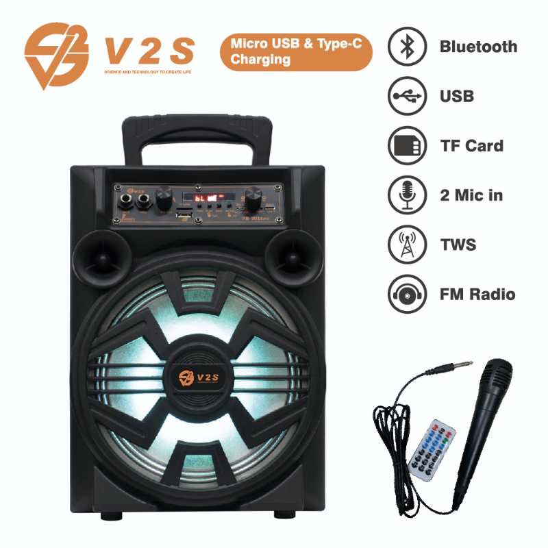 V2S PB801 Portable Wireless Bluetooth Karaoke Speaker With Wired ...
