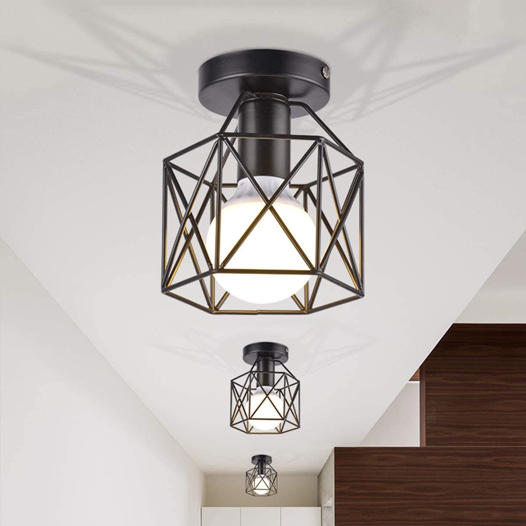 YHLAMP LED Metal Cage Ceiling Light Retro Loft Chandelier Corridor ...