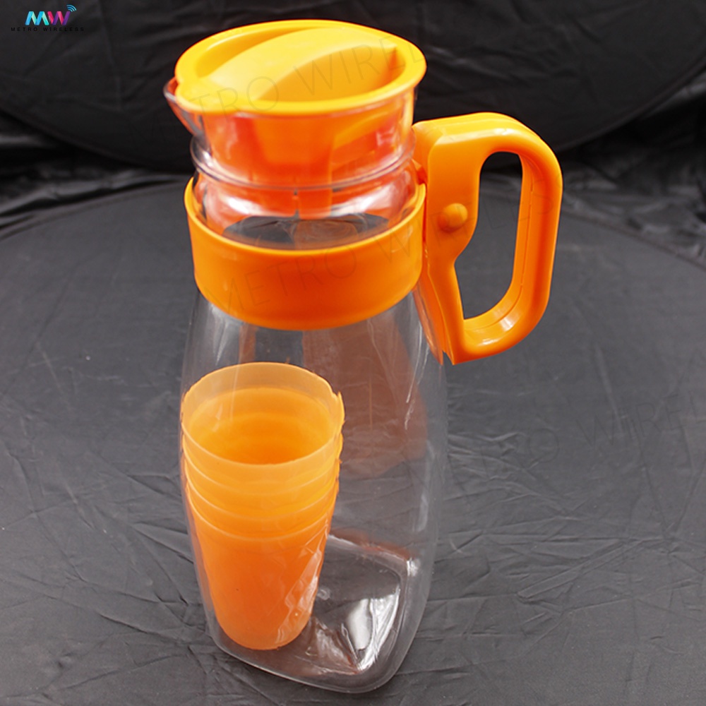 Fridge Plastic Water Juice Pitcher Jar with hande and 4 Cups K61 ...