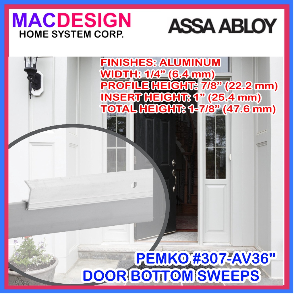 PEMKO #307-AV36" DOOR BOTTOMS: DOOR BOTTOM SWEEPS ( WATER RESISTANT ...
