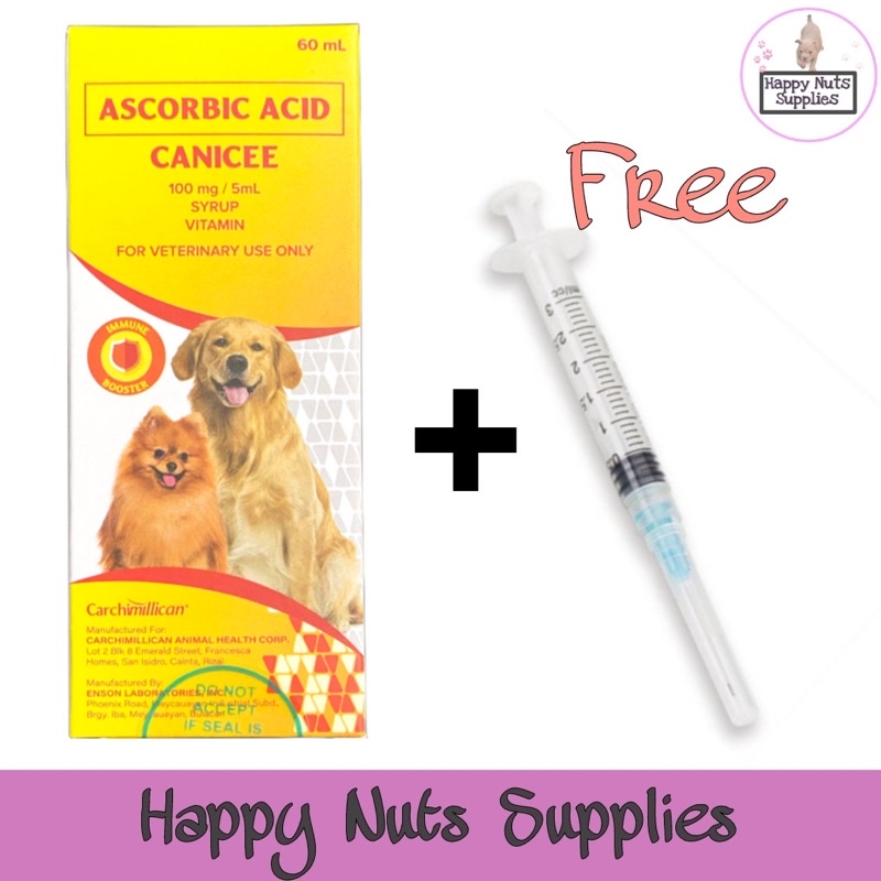 Canicee Ascorbic Acid w/ FREE Syringe 60mL Vitamin Syrup for Dogs ...
