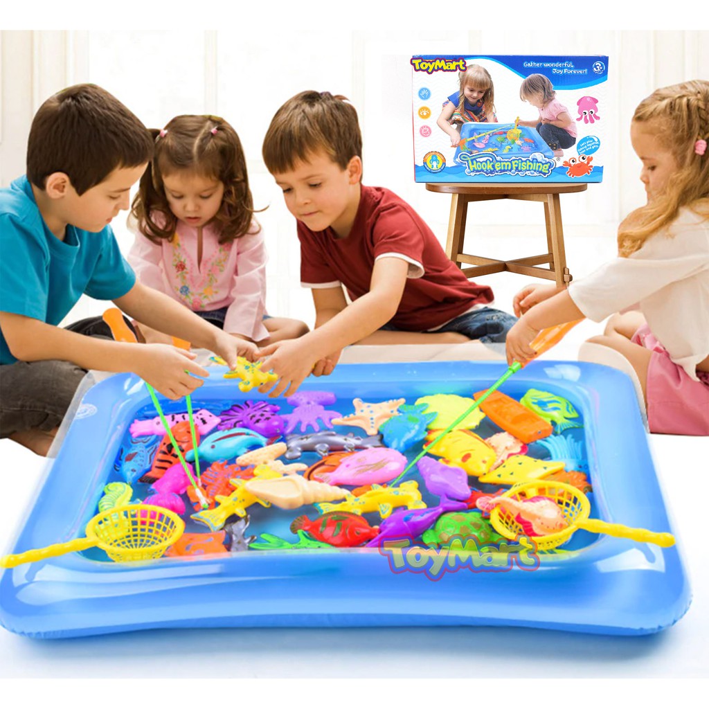 Magnetic Fishing Game Floating Fish Toys Inflatable Pool, Fishes Rod ...