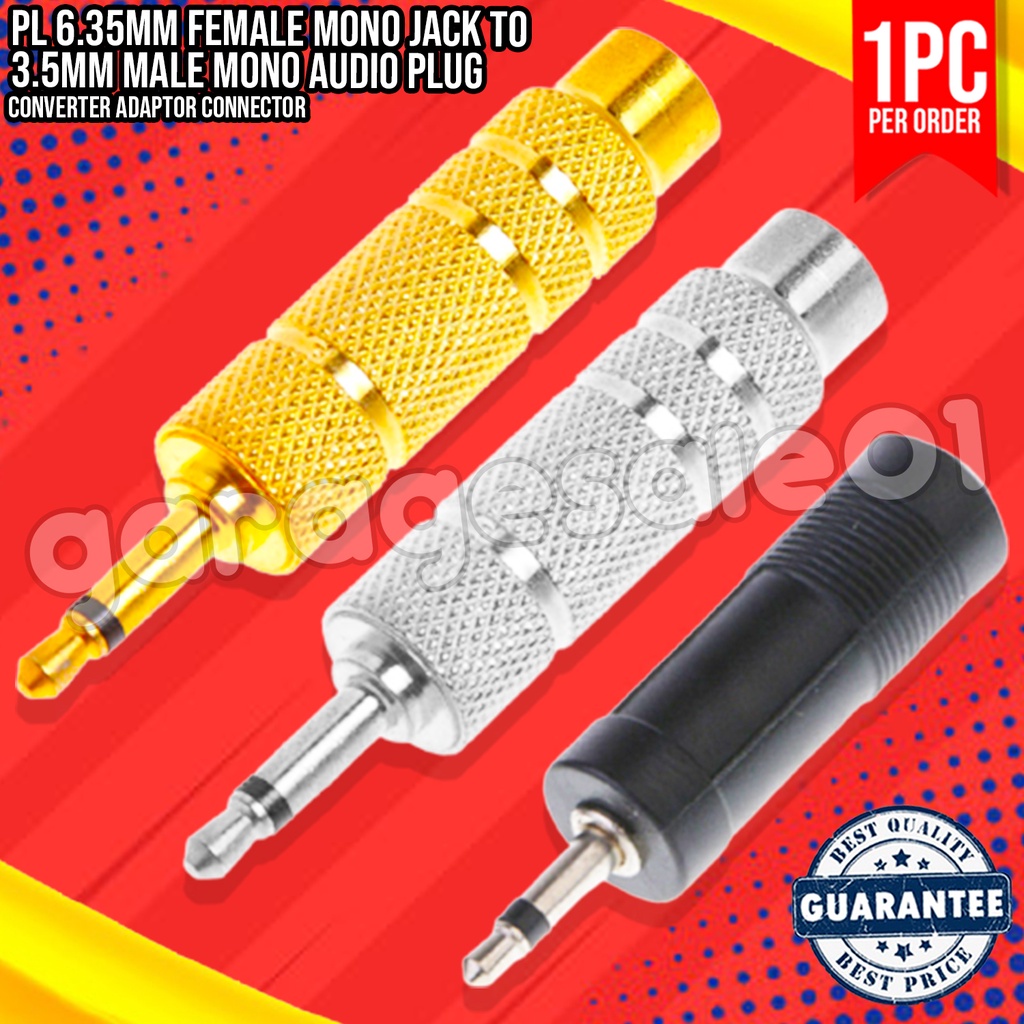 PL 6.35mm Female Mono Jack to 3.5mm Male Mono Audio Plug Converter ...