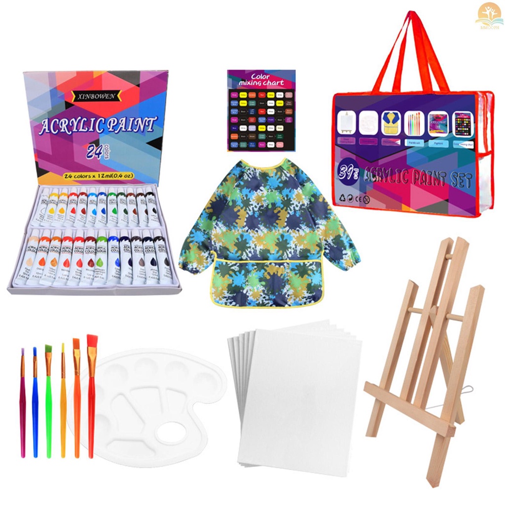 [MMOP] 39Pcs Kids Art Drawing Set 24 Vibrant Colors Acrylic Paint with ...