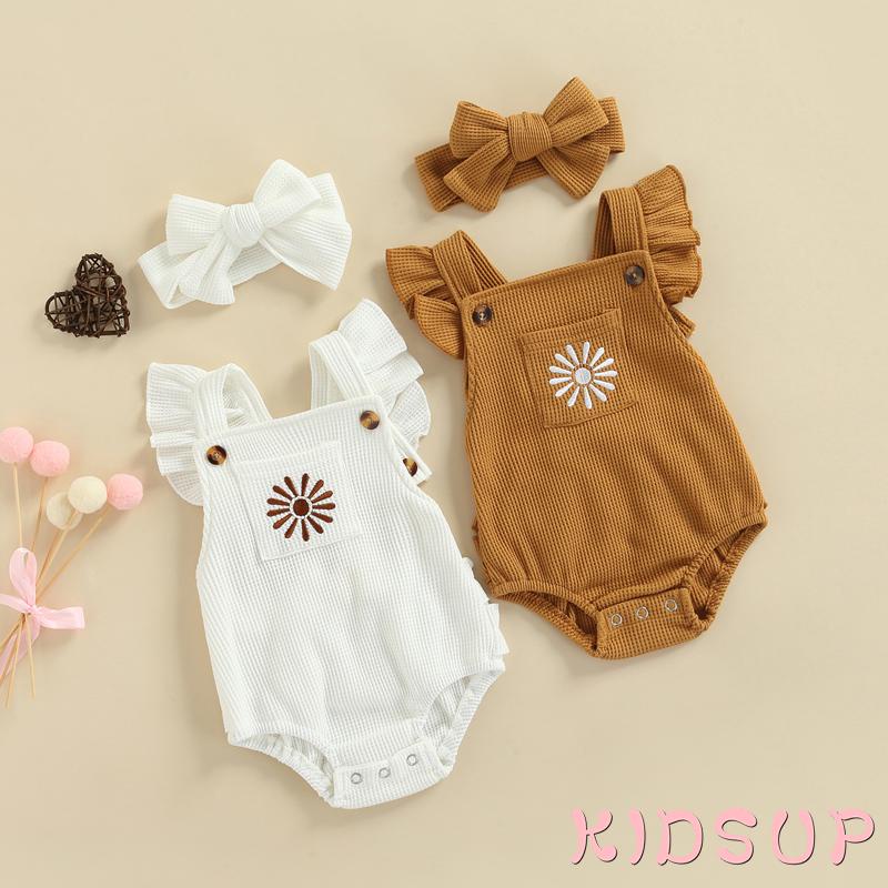 KIDSUP1-Baby Girl Romper Floral Pattern Ruffle Sleeve Bottom Snap ...