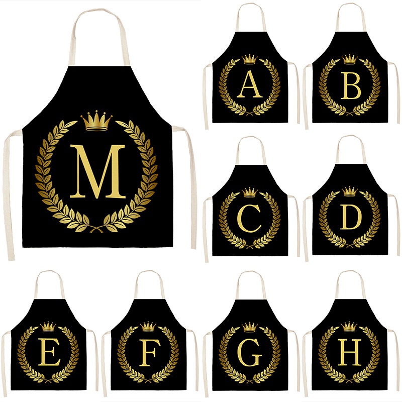Kawaii Crown Letter Alphabet Print Kitchen Apron for Woman Man Linen ...