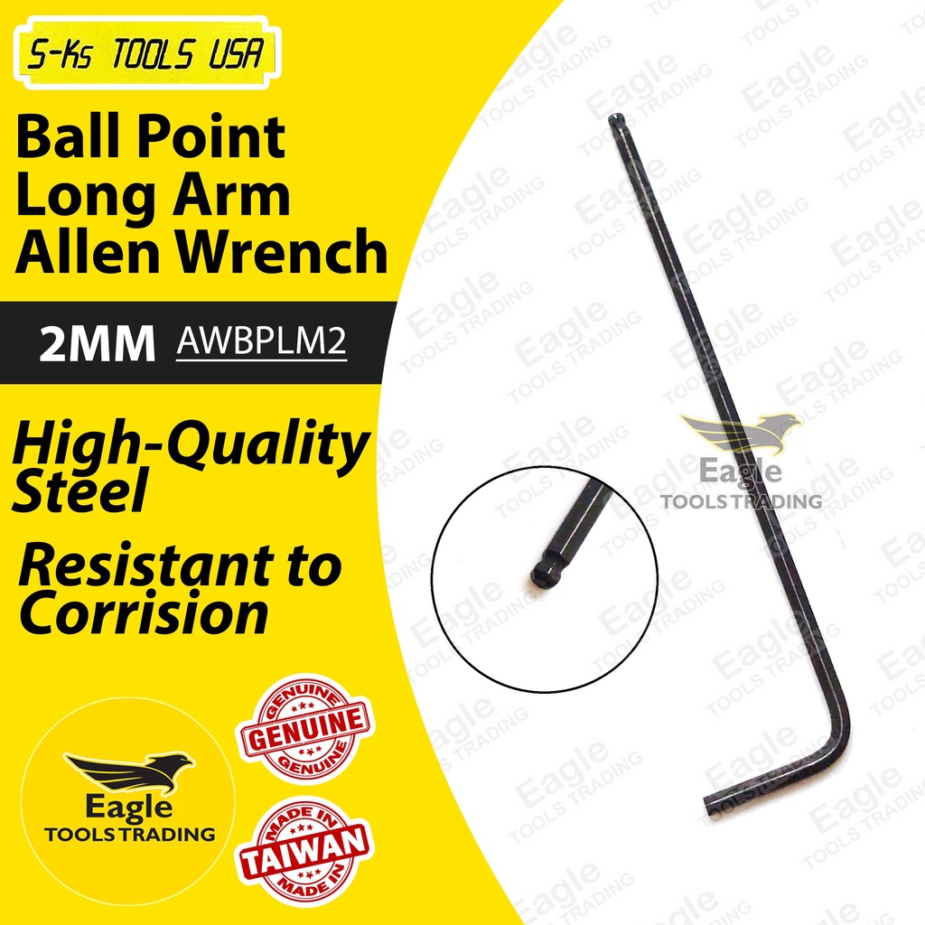 S-Ks Tools USA 2mm Ball Point Long Arm Allen Key Wrench AWBPLM2 ...