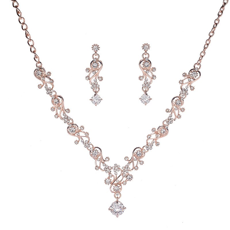 Simple Rhinestone Necklace Evening Dress Set Chain Bride Neck Chain Two ...