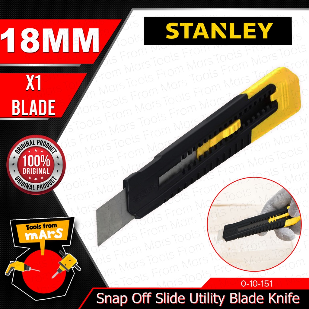 STANLEY Quick Point Snap Off Slide Button Utility Blade Knife 18mm 6-1/ ...