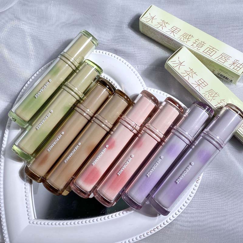 Fun live Iced Tea Fruity Mirror Lip Glaze Long Wearing Transparent Tube ...