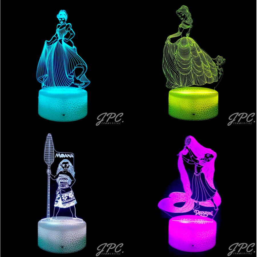 DISNEY PRINCESSES Designs Acrylic 3D Illusion LED Night Lamp | Shopee ...