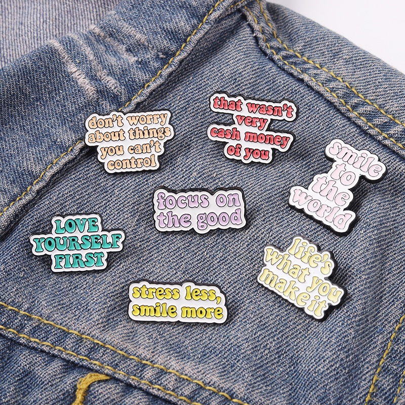 Funny Quote Enamel Pin Smile to the World Geometry Brooches Backpack ...
