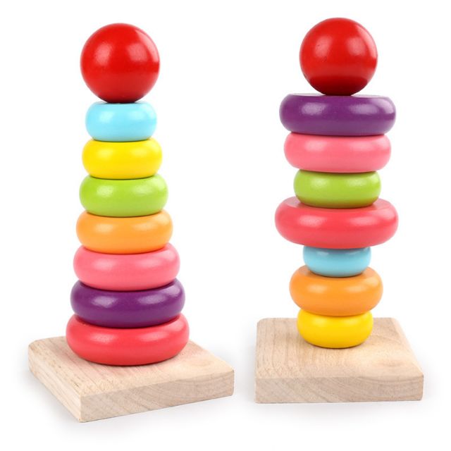 Large wooden 7-color stacking tower for children from 1 2 3 4 years old ...