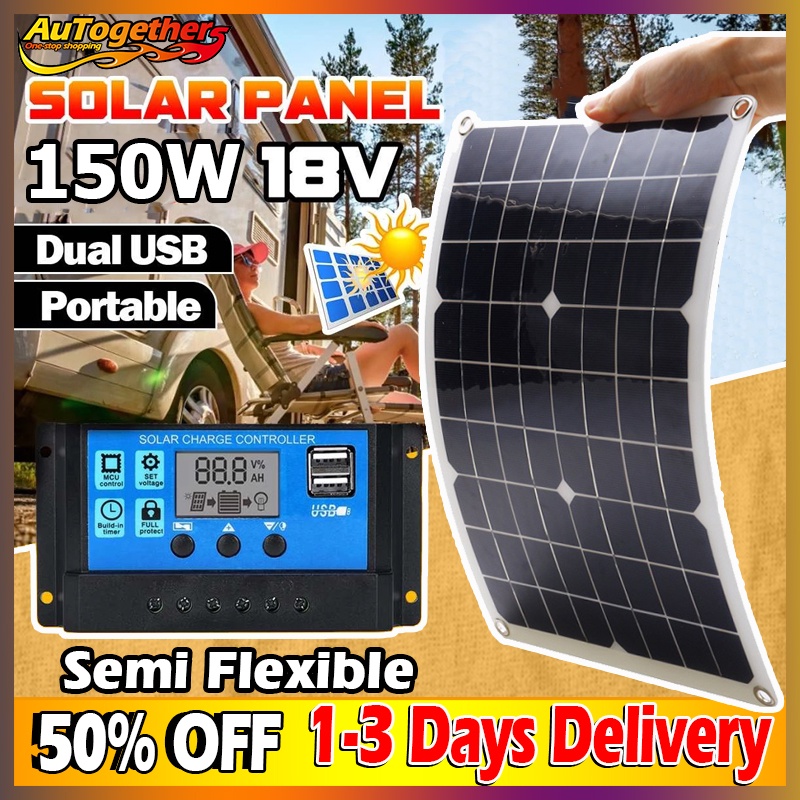 Solar Panel Kit 20W 18VDC Polysilicon Dual USB Semi-Flexible Solar ...