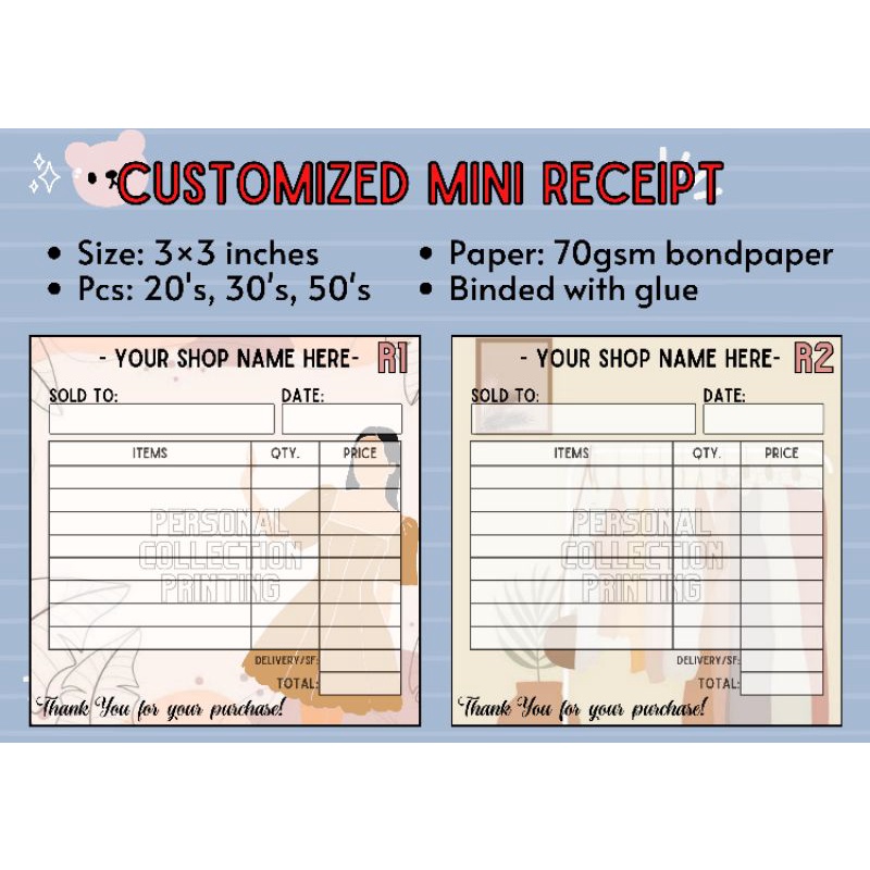 SALE CUSTOMIZED MINI RECEIPT (size: 3" x3") | Shopee Philippines