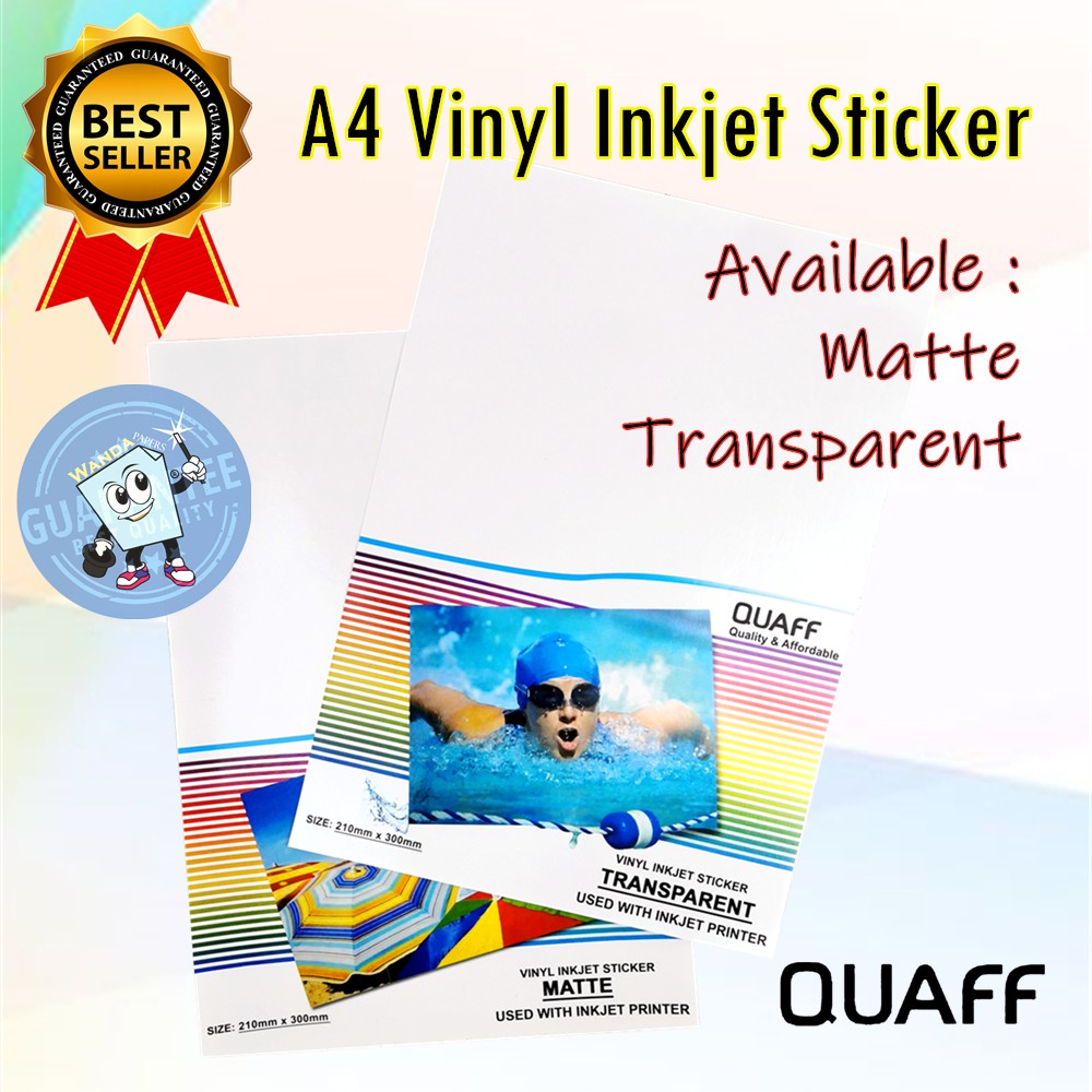 QUAFF Printable Vinyl Sticker A4 Size inkjet label【Matte/Glossy ...