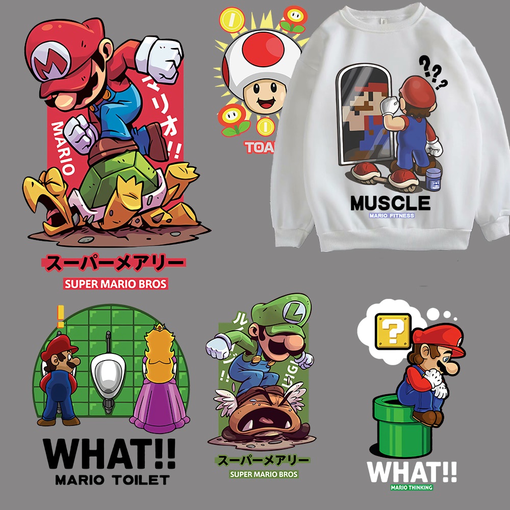 Leopard Mario Bros Sticker on Clothes Super Marios Patch DIY Thermal ...