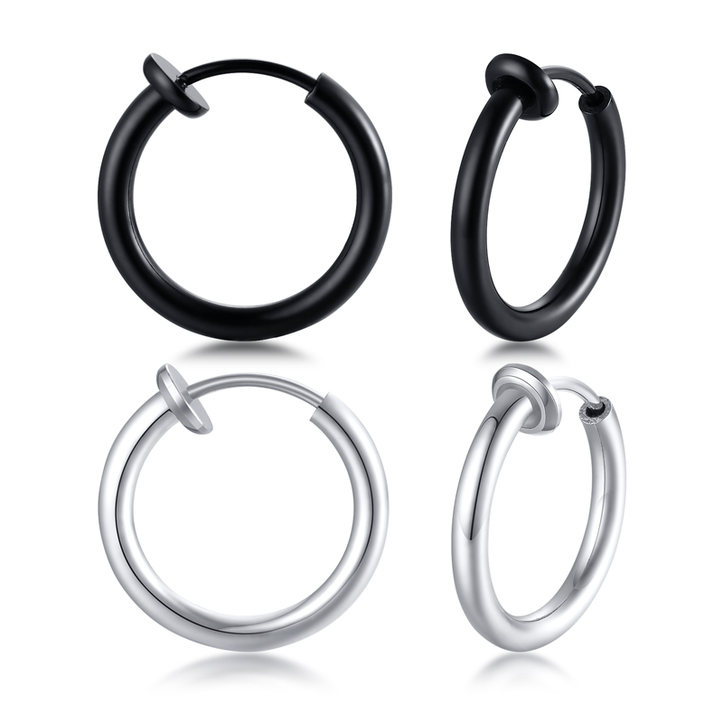 Vnox 1pair Punk Titanium Steel Ear Clip Earrings For Men Women Print