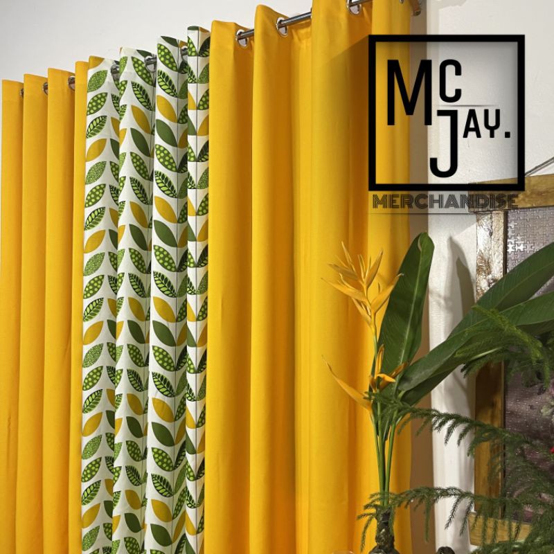 MCJAY - 3in1 Yellow Leaf Print Ring Curtain Set (6ft/7ft) - Sold per ...