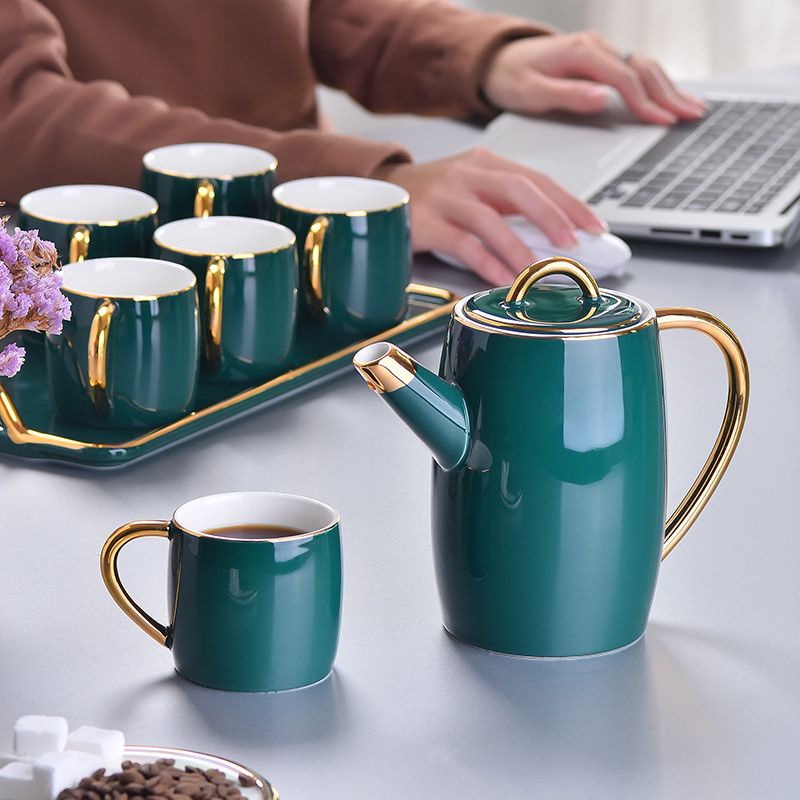 Green Porcelain Tea Set with High Quality Gold Rim Porcelain Tray ...