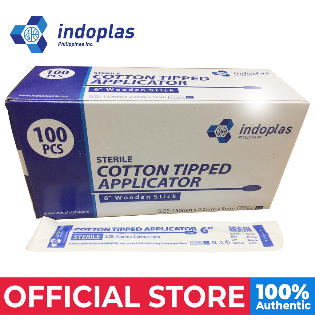 Indoplas Cotton Tip Applicator Stick Sterile - Box of 100 | Shopee ...