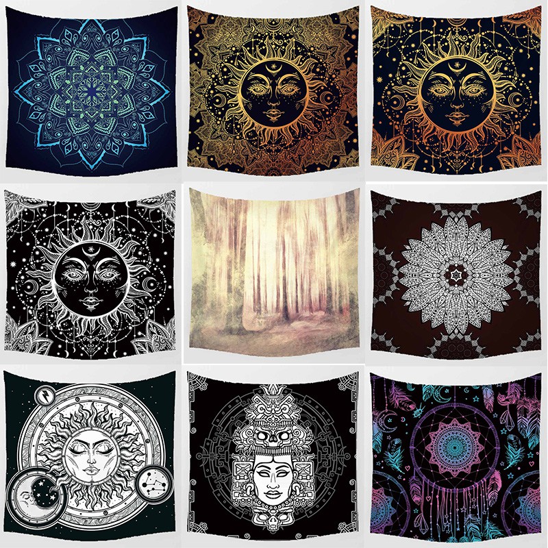 hot sale smile sun mandala flowers square wall hanging tapestry beauty ...