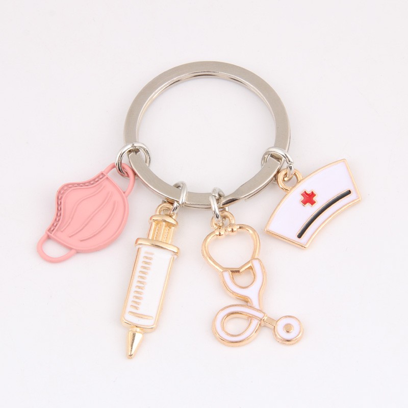 New Doctor Keychain Medical Tool Key Ring Injection Syringe Stethoscope ...