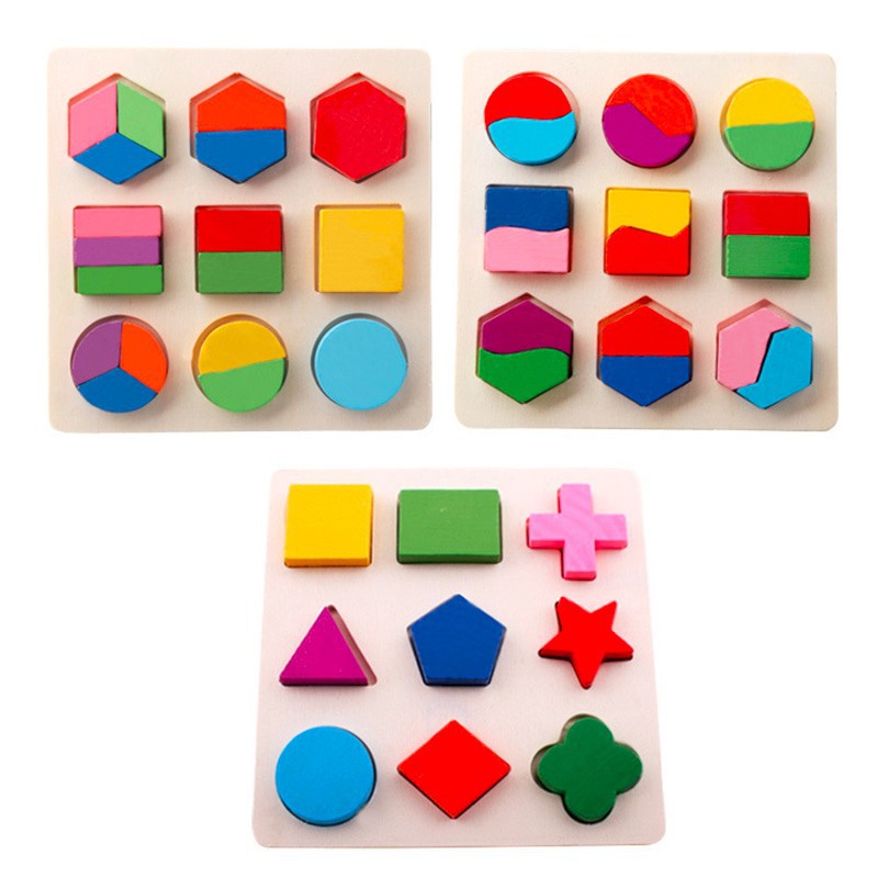 Baby Wooden Geometry Early Learning 3D Shapes Toys Puzzles | Shopee ...
