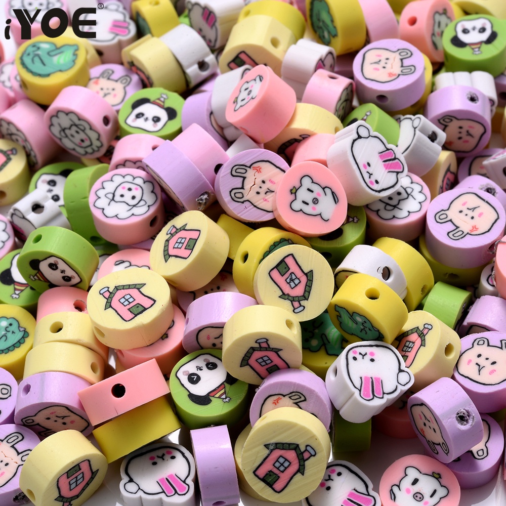 30pcs Cartoon Animal Clay Beads Rabbit Panda Sheep Polymer Spacer Beads ...