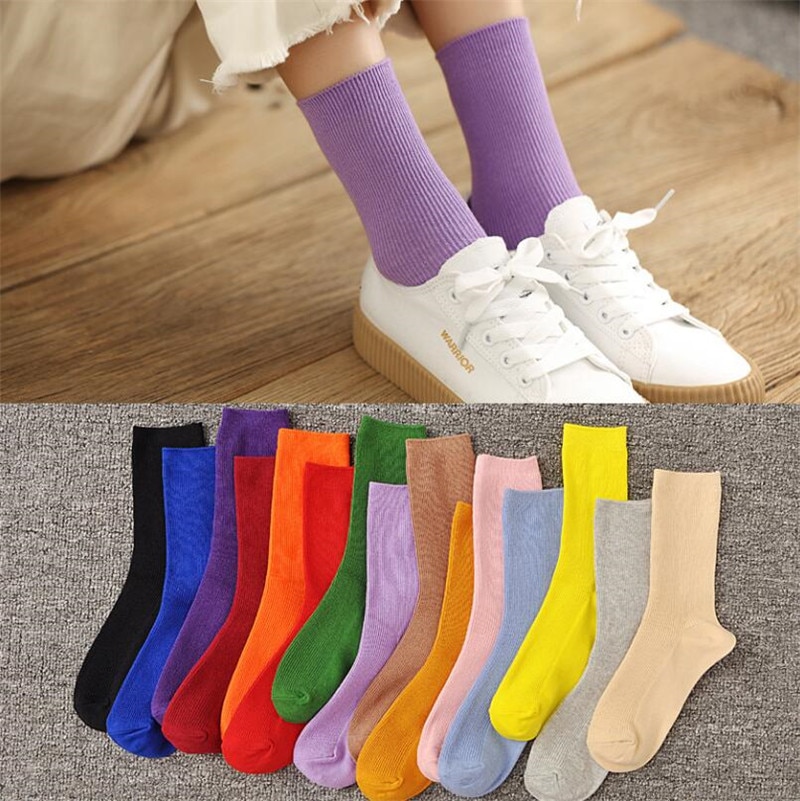 Women Candy Color Cotton Socks,Trendy Long Stack Socks,Harajuku Retro ...