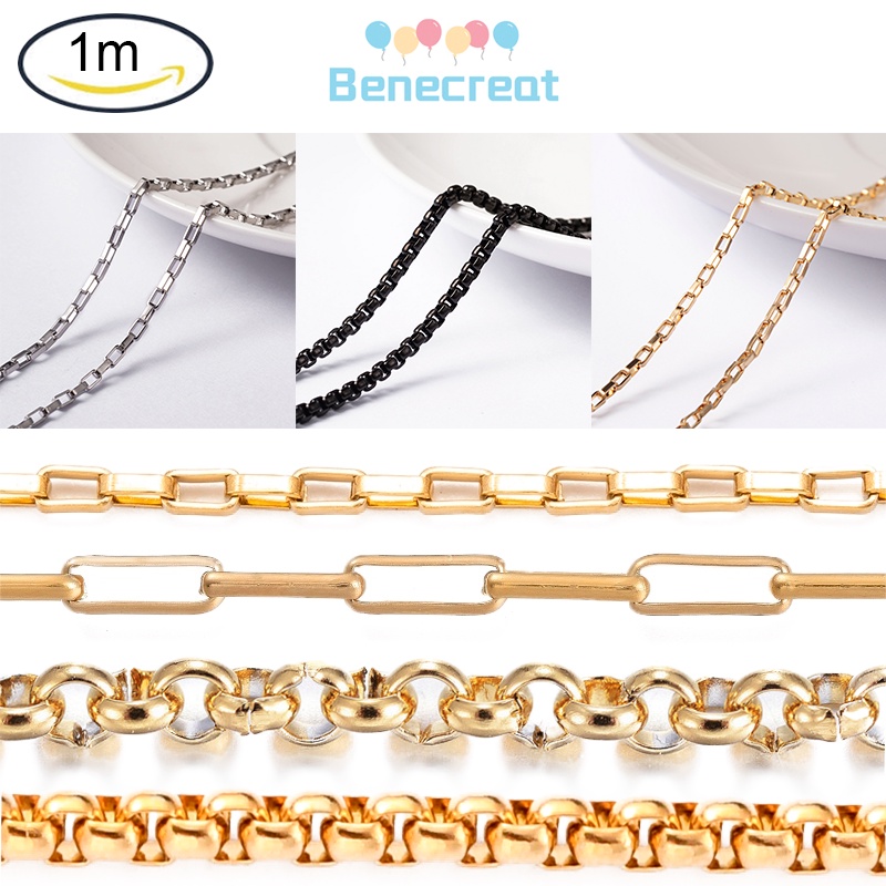 Benecreat 1m 304 Stainless Steel Venetain Chains Box Chains Unwelded ...