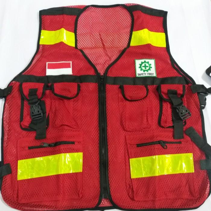 MERAH Vest | Safety Vest Net 6 Pockets Red Embroidery Logo K3 Flag ...