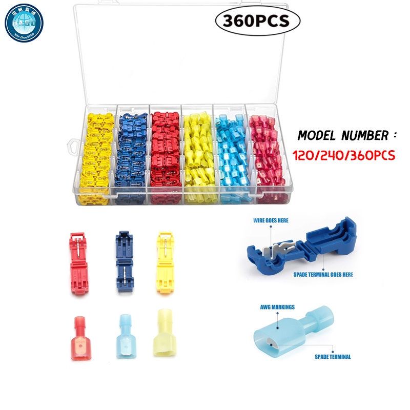120/240/360PCS T-Tap Wire Connectors Self-Stripping Splice Electrical ...