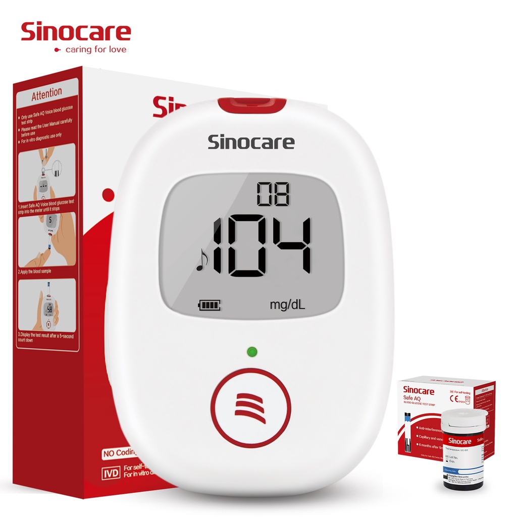 Sinocare Safe AQ Voice Blood Sugar Monitor Codefree Glucometer 25pcs ...