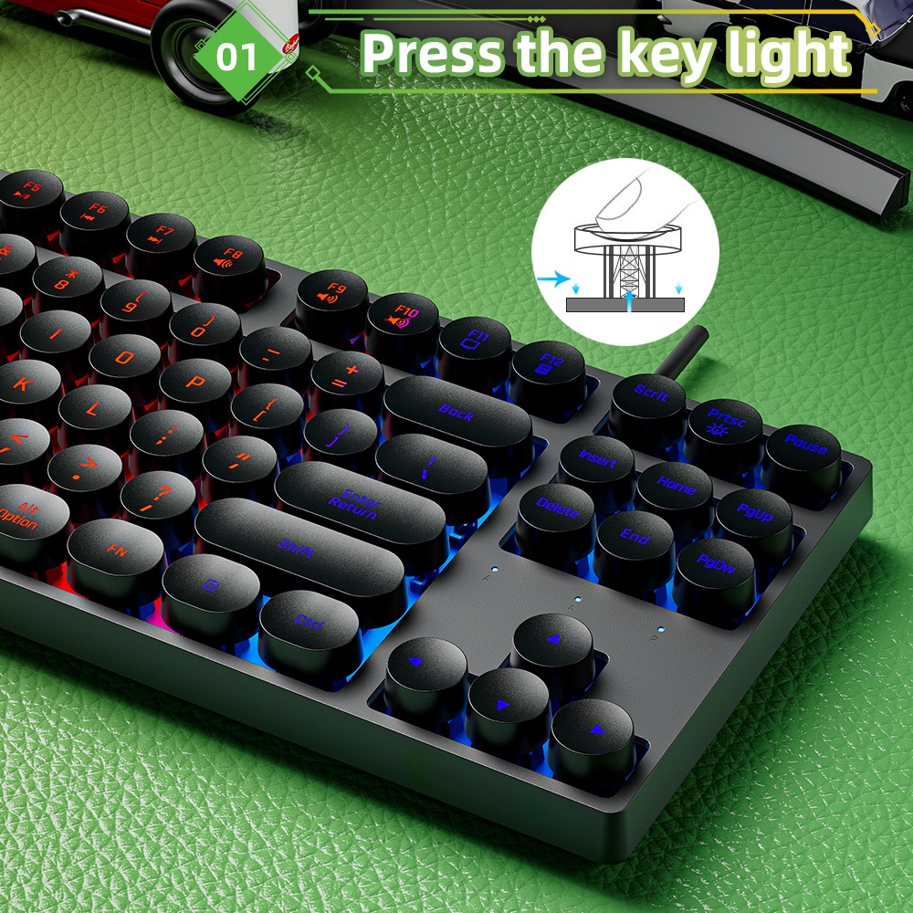 Dark Alien DK100 87 Keys Retro Punk Keyboard RGB LED Suspended Membrane ...