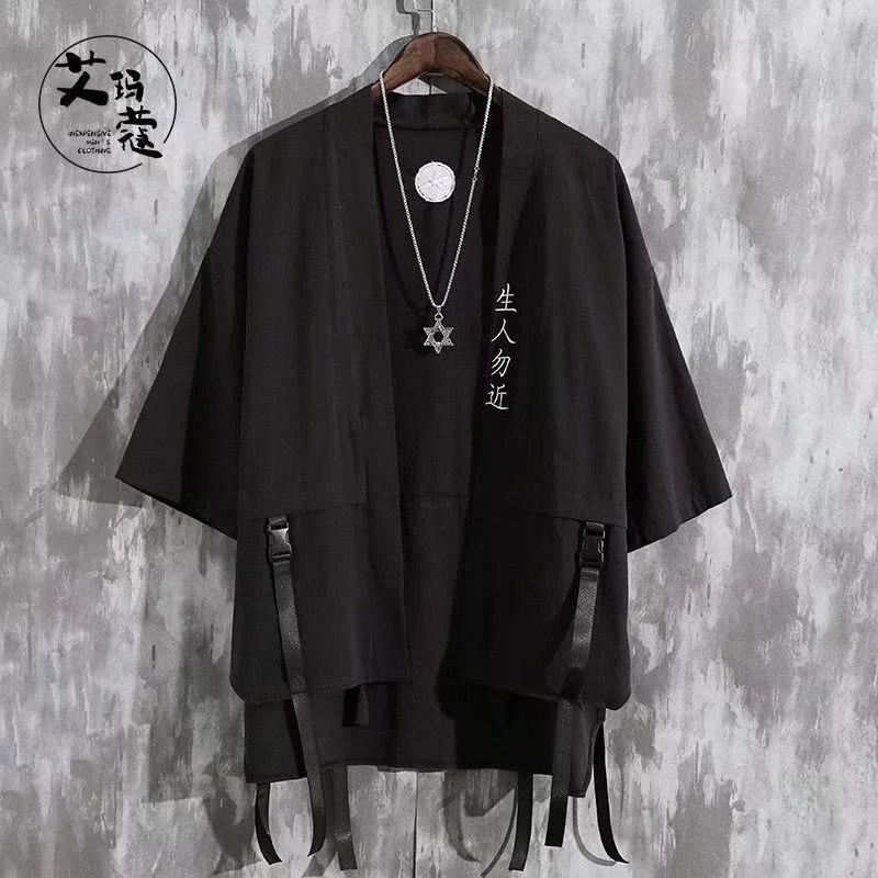 Casual Kimono Haori For Men Japanese Fashion Male Kimonos ribbon flower ...