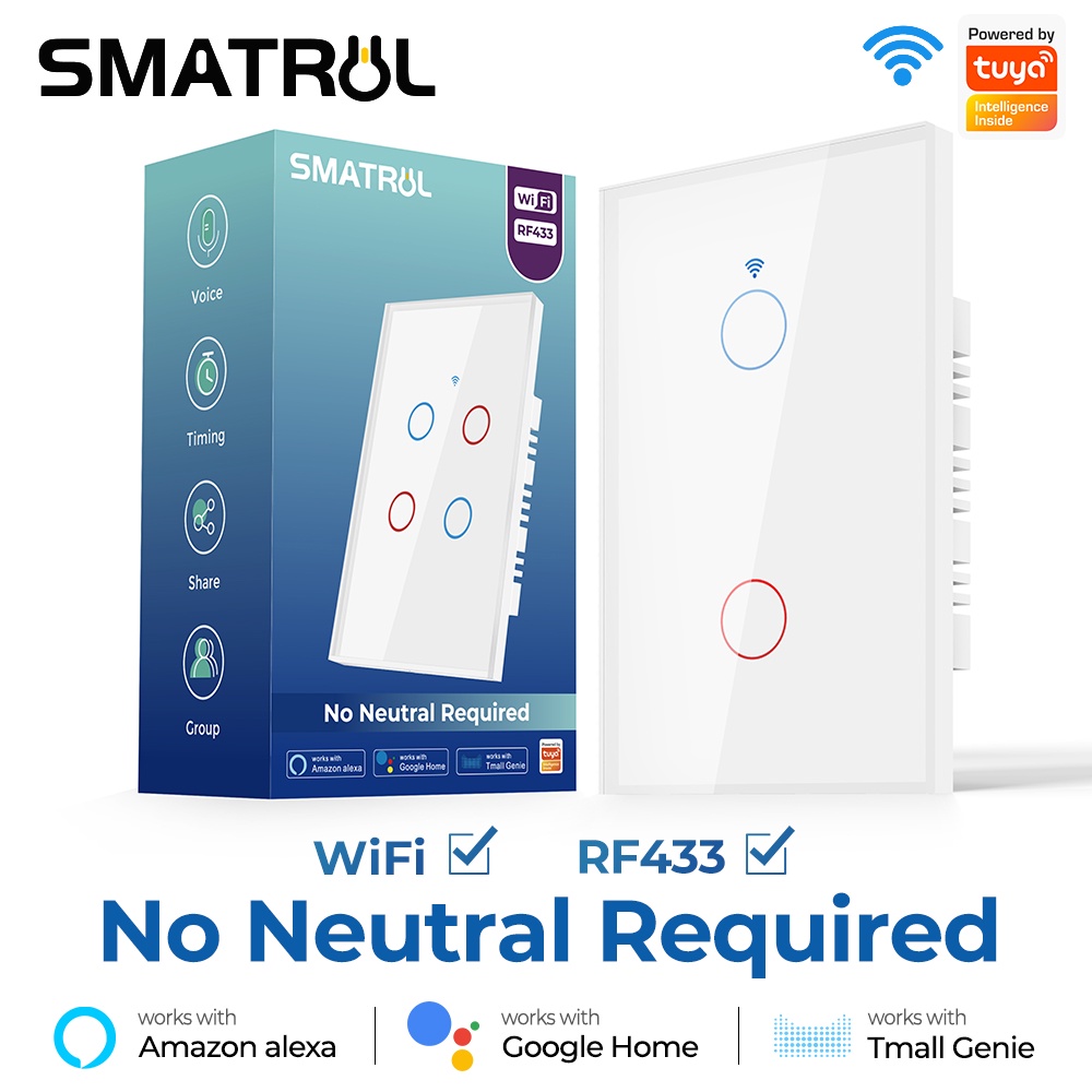 SMATRUL Tuya Smart Home Neutral-Free Wireless WiFi RF433 US Wall Light ...