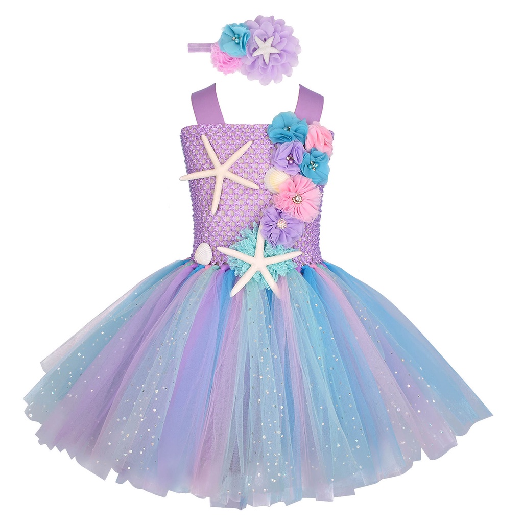 Girls Pastel Ariel Mermaid Tutu Dress Under the Sea Theme Birthday ...