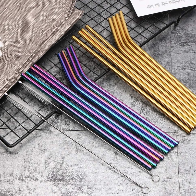 10 Colors Reusable Drinking Straw Eco-Friendly Stainless Steel Straws ...