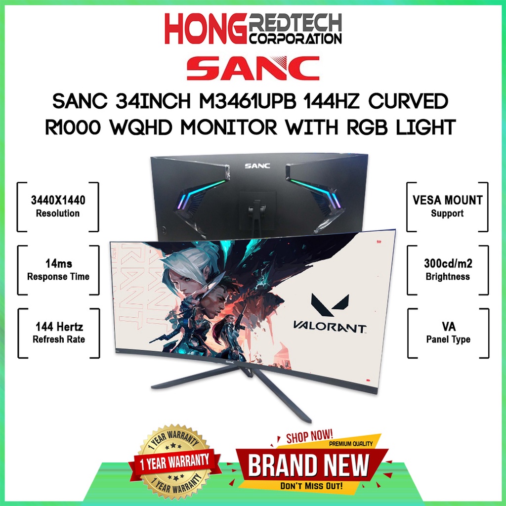 SANC 34INCH M3461UPB 144HZ CURVED R1000 WQHD MONITOR WITH RGB LIGHT ...