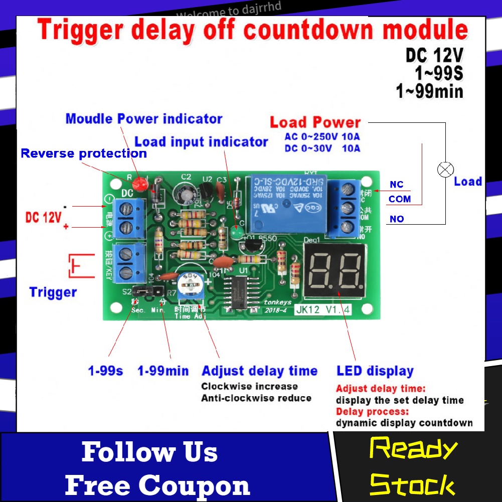 [Ready Stock] DC12V LED Display Countdown Timing Timer Delay Turn OFF ...