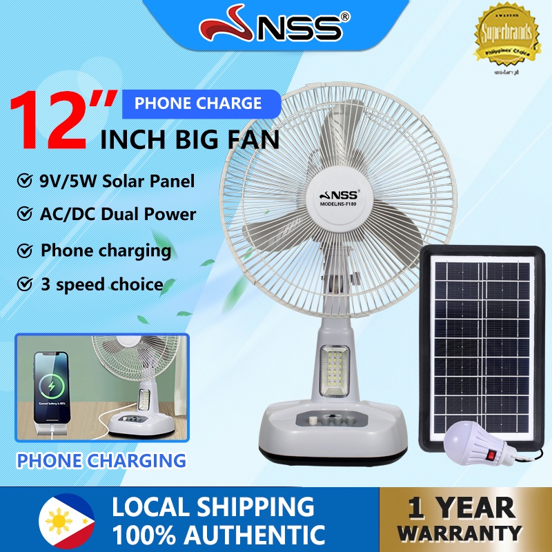 NSS solar electric fan 12 inch emergency charging fan with 18pcs led ...