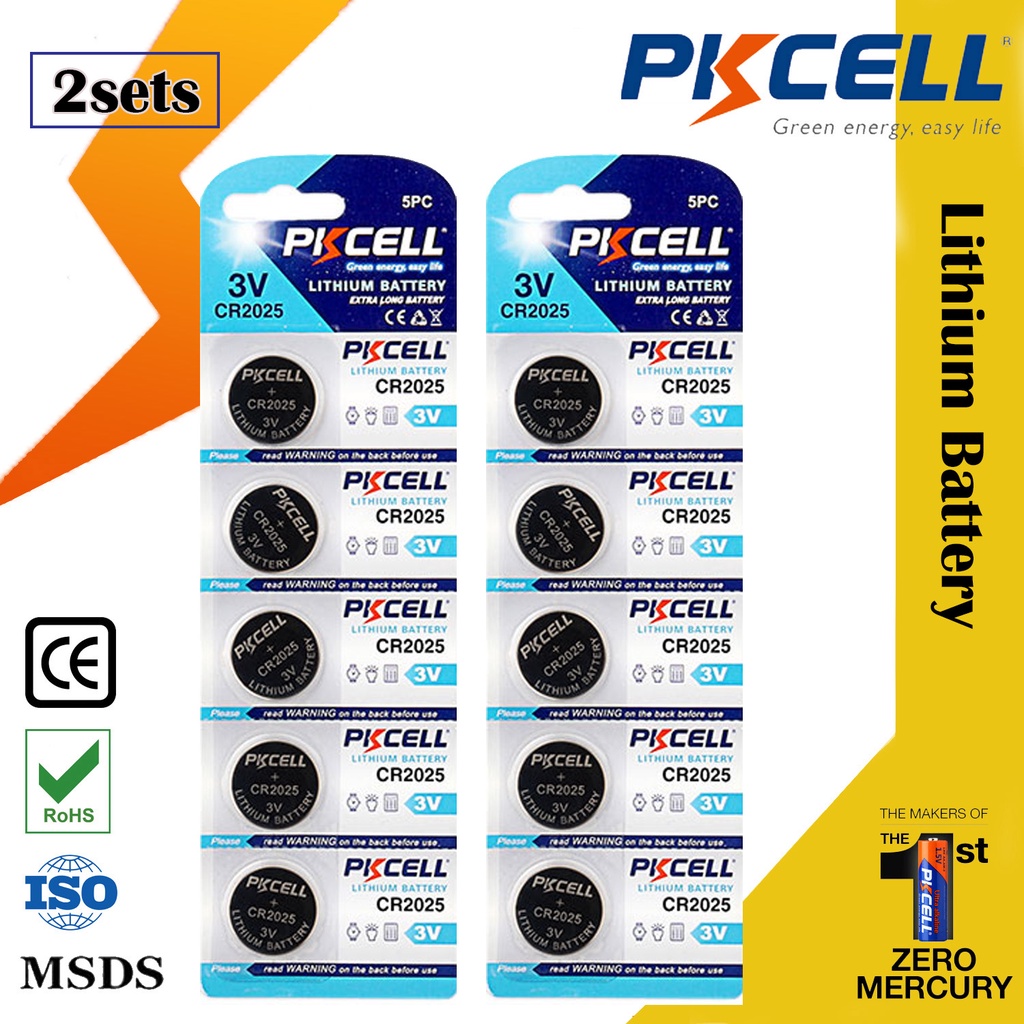 PKCELL (2Sets) 10pcs Battery 3V (CR2025) Lithium Battery ECR2025 DL2025 BR2025 KL2025 L2025 2025 ...