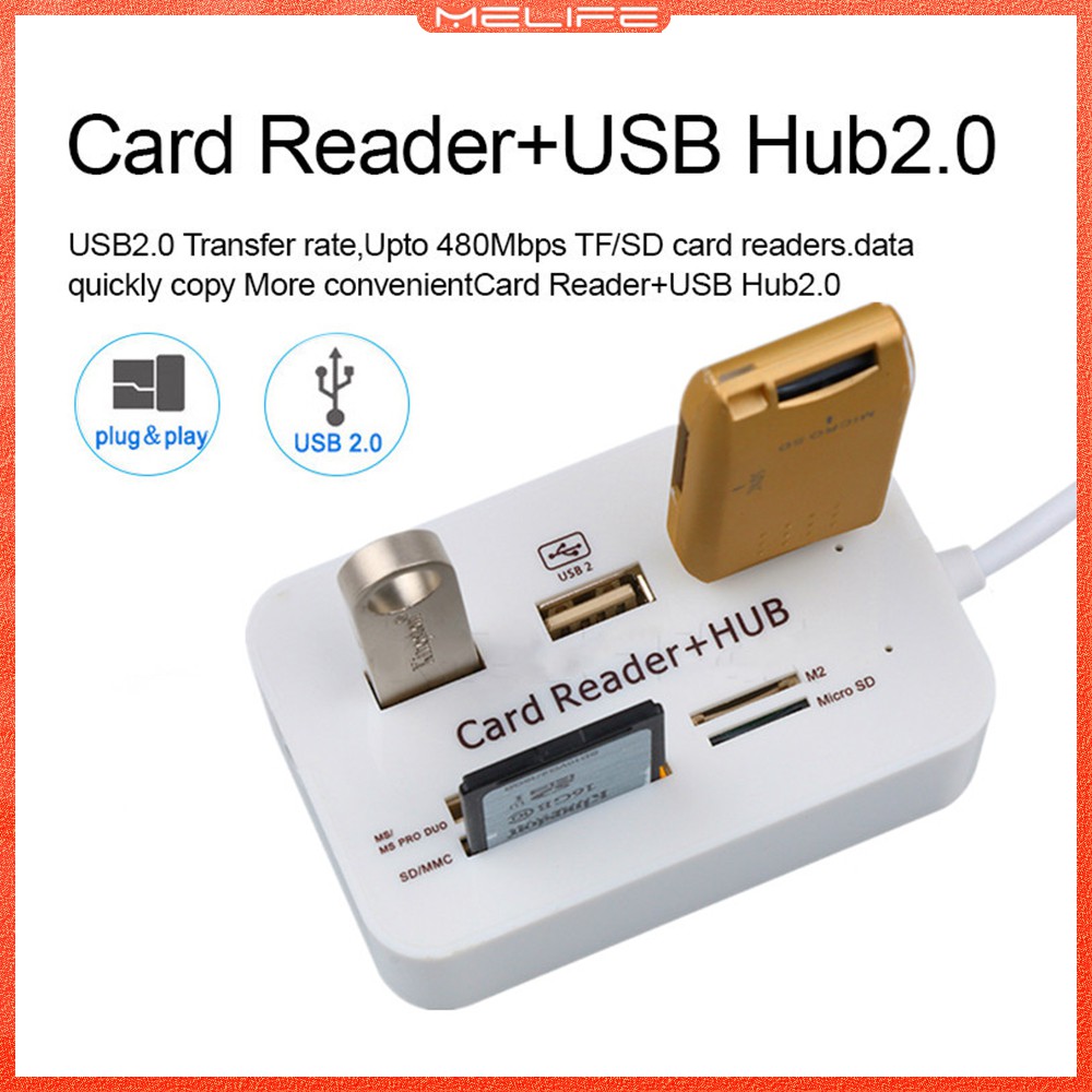 3 Port USB 2.0 HUB Splitter High Speed Combo Card Reader | Shopee ...