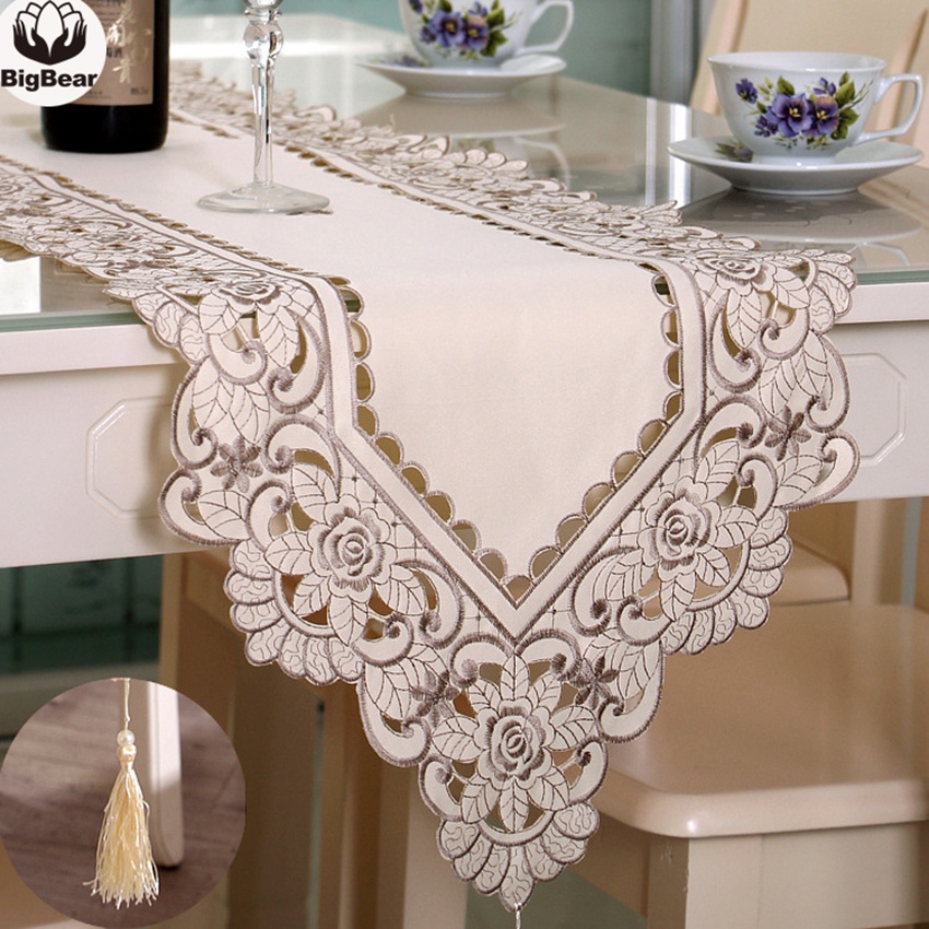 Embroidery Hollow Lace Table Runner Cloth Floral Doilies Dining Table ...